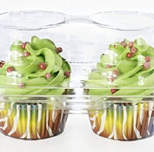 Katgely 2 Compartment Cupcake Container - Deep Cupcake Carrier Holder Box - BPA-Free - Clear Plastic Stackable (50)