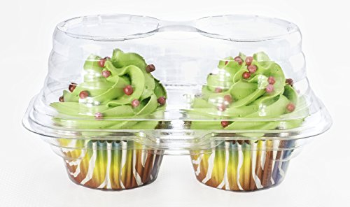 Katgely 2 Compartment Cupcake Container - Deep Cupcake Carrier Holder Box - BPA-Free - Clear Plastic Stackable (50)