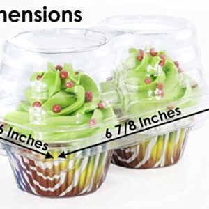 Katgely 2 Compartment Cupcake Container - Deep Cupcake Carrier Holder Box - BPA-Free - Clear Plastic Stackable (50)