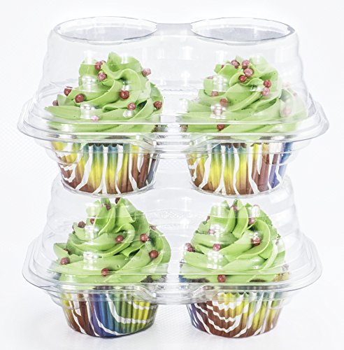 Katgely 2 Compartment Cupcake Container - Deep Cupcake Carrier Holder Box - BPA-Free - Clear Plastic Stackable (50)