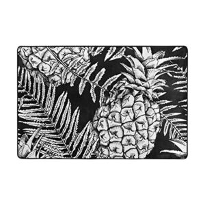 my little nest area rug black white pineapple lightweight doormat 2' x 3', memory sponge indoor outdoor decor carpet for entrance living room bedroom office kitchen hallway