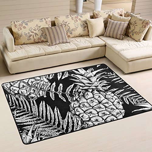 My Little Nest Area Rug Black White Pineapple Lightweight Doormat 2' x 3', Memory Sponge Indoor Outdoor Decor Carpet for Entrance Living Room Bedroom Office Kitchen Hallway