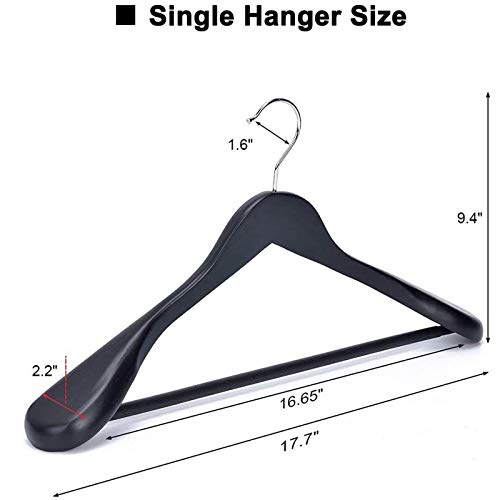 JS HANGER Wooden Suit Hangers, 6 Pack Extra-Wide Shoulder Wood Coat Hangers with Non Slip Pant Bar, Extra Smooth and Splinter Free Black Finish