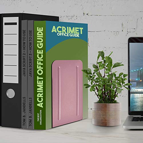 Acrimet Premium Metal Bookends (Heavy Duty) (Pink Color) (1 Pair)