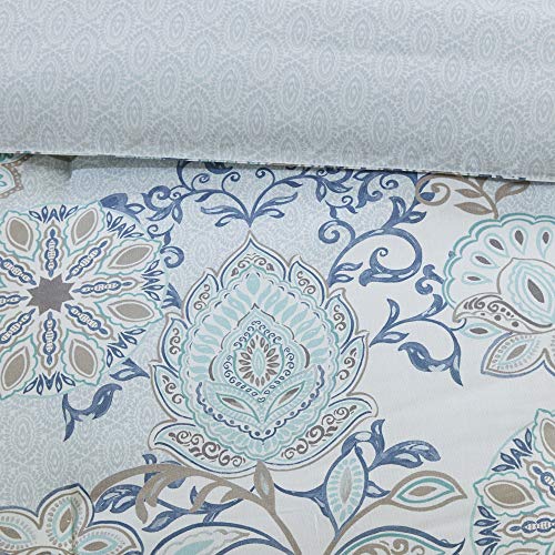 Madison Park Reversible Cotton Comforter Season Set, Matching Bed Skirt, Decorative Pillows, King(104"x92"), Isla, Floral Medallion Blue 8 Piece