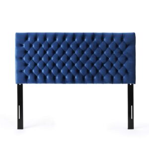 christopher knight home jezebel velvet headboard, queen / full, navy blue / black steel