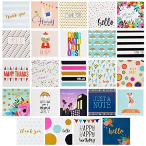 All Occasion Mini Notecards with Envelopes and 24 Stickers- 72-Pack Tiny Cute Greeting Cards for Birthday, Wedding, Party, Anniversary, Thank You, 24 Assorted Design, 3 of Each, Folded 2.5x2.5 Inches