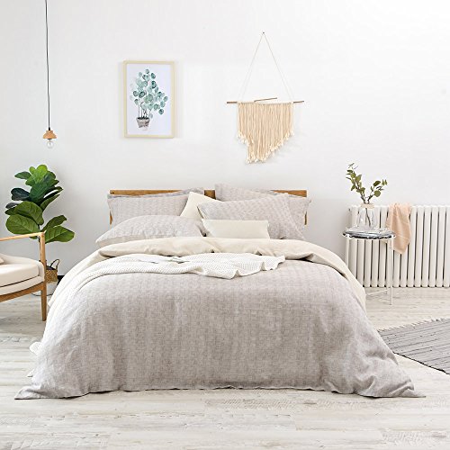 Merryfeel Linen Duvet Cover Set, 100% French Linen Yarn Dyed Check Jacquard Duvet Cover Set,Luxurious 3 Pieces Bedding Set - Queen