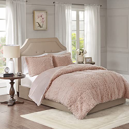 Madison Park Nova Luxury Soft Mohair Reverse Faux Mink Comforter Set, Twin 68"x90", Blush Pink