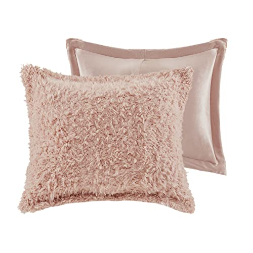 Madison Park Nova Luxury Soft Mohair Reverse Faux Mink Comforter Set, Twin 68"x90", Blush Pink