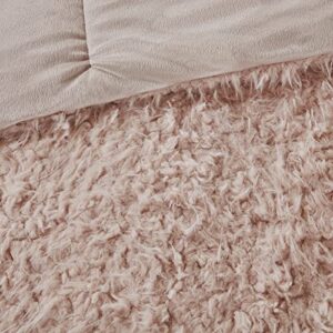 Madison Park Nova Luxury Soft Mohair Reverse Faux Mink Comforter Set, Twin 68"x90", Blush Pink