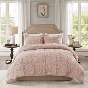 Madison Park Nova Luxury Soft Mohair Reverse Faux Mink Comforter Set, Twin 68"x90", Blush Pink