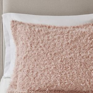 Madison Park Nova Luxury Soft Mohair Reverse Faux Mink Comforter Set, Twin 68"x90", Blush Pink