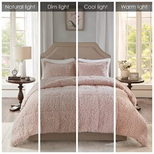 Madison Park Nova Luxury Soft Mohair Reverse Faux Mink Comforter Set, Twin 68"x90", Blush Pink