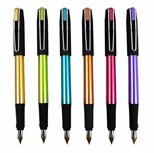 Hillento YIREN Fountain Pen Set, Student 6 Color Pen Set, Black Cap, Plastic(Golden, Blue, Green, Purple, Red, Orange)