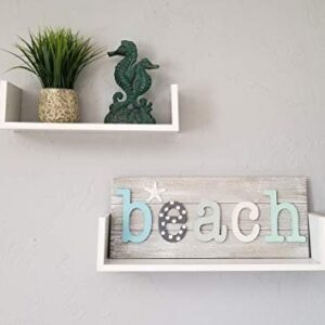 Tumbler Home Beach Wall Decor, Coastal Decorations for Home, Nautical Bathroom Décor, White Washed Pastel Beach Sign with Starfish