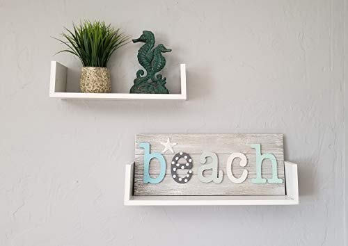 Tumbler Home Beach Wall Decor, Coastal Decorations for Home, Nautical Bathroom Décor, White Washed Pastel Beach Sign with Starfish