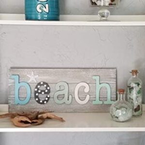 Tumbler Home Beach Wall Decor, Coastal Decorations for Home, Nautical Bathroom Décor, White Washed Pastel Beach Sign with Starfish