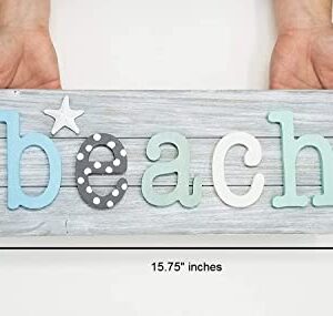 Tumbler Home Beach Wall Decor, Coastal Decorations for Home, Nautical Bathroom Décor, White Washed Pastel Beach Sign with Starfish