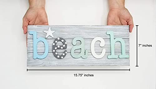 Tumbler Home Beach Wall Decor, Coastal Decorations for Home, Nautical Bathroom Décor, White Washed Pastel Beach Sign with Starfish