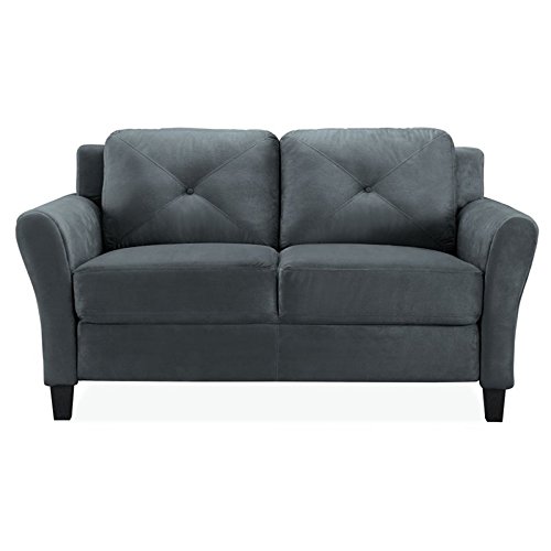 Hawthorne Collections Transitional Easy Assembly Microfiber Durable Upholstery Loveseat in Dark Gray