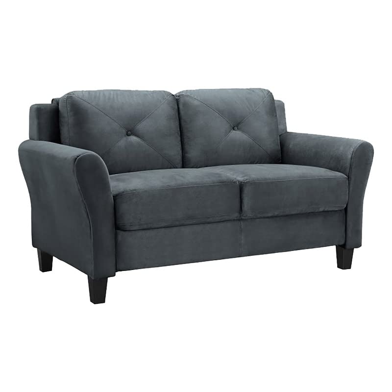 Hawthorne Collections Transitional Easy Assembly Microfiber Durable Upholstery Loveseat in Dark Gray