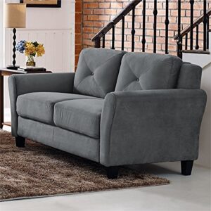 Hawthorne Collections Transitional Easy Assembly Microfiber Durable Upholstery Loveseat in Dark Gray