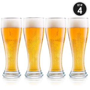 usa made nucleated pilsner glasses- etched beer glass for better head retention, aroma and flavor - 16 oz craft beer glasses for beer drinking bliss - 4 pack