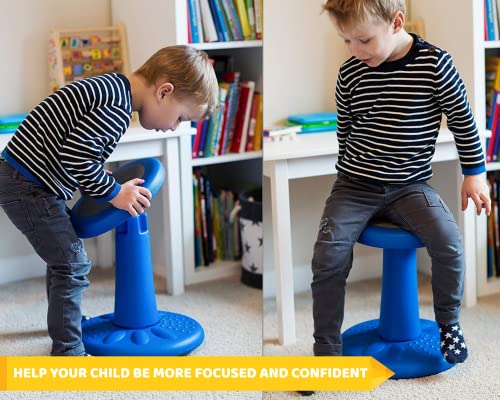 Studico ActiveChairs Kids Wobble Chair, Flexible Classroom Seating Improves Focus, Posture & Helps ADHD/ADD. Get The Wiggles Out, Active Fidget Desk Chairs, Pre-Teen 17.75" Stool, Ages 7-12, Blue