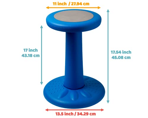 Studico ActiveChairs Kids Wobble Chair, Flexible Classroom Seating Improves Focus, Posture & Helps ADHD/ADD. Get The Wiggles Out, Active Fidget Desk Chairs, Pre-Teen 17.75" Stool, Ages 7-12, Blue