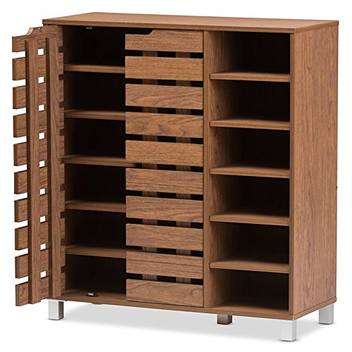 Hawthorne Collections Modern Contemporary 2 Door Wood Shoe Storage Cabinet in Walnut