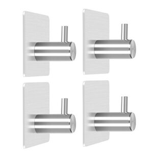 skemix self adhesive hooks,heavy duty wall hooks coat hooks robe/towel hooks, 304 stainless steel brushed nickel bathroom kitchen organizer (4-pack)