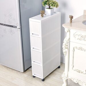 shozafia narrow slim rolling storage cart and organizer, 7.1 inches kitchen storage cabinet beside fridge small plastic rolling shelf with drawers for bathroom