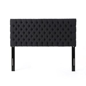 christopher knight home jezebel fabric headboard, queen / full, dark charcoal / black steel