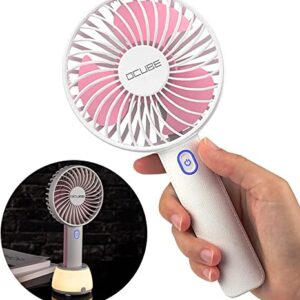 OCUBE Mini Handheld Fan,Small Personal Portable Hand Held Fan with 7 Color LED Light Base,Operated USB Rechargeable Desk Fan,3 Speeds Electric Lash Fan for Makeup (Pink)