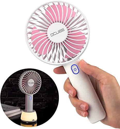 OCUBE Mini Handheld Fan,Small Personal Portable Hand Held Fan with 7 Color LED Light Base,Operated USB Rechargeable Desk Fan,3 Speeds Electric Lash Fan for Makeup (Pink)