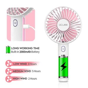 OCUBE Mini Handheld Fan,Small Personal Portable Hand Held Fan with 7 Color LED Light Base,Operated USB Rechargeable Desk Fan,3 Speeds Electric Lash Fan for Makeup (Pink)