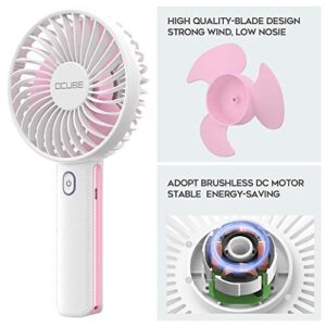 OCUBE Mini Handheld Fan,Small Personal Portable Hand Held Fan with 7 Color LED Light Base,Operated USB Rechargeable Desk Fan,3 Speeds Electric Lash Fan for Makeup (Pink)