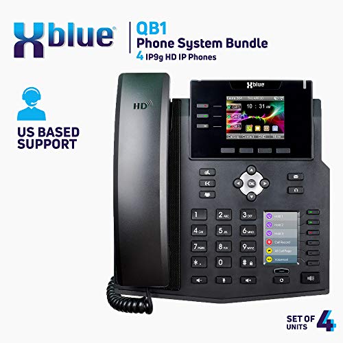 Xblue QB System Bundle with 4 IP9g IP Phones Including Auto Attendant, Voicemail, Cell & Remote Phone Extensions & Call Recording, Black, (QB1004)