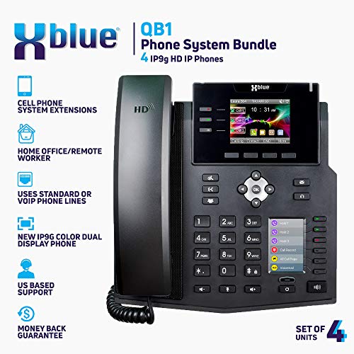 Xblue QB System Bundle with 4 IP9g IP Phones Including Auto Attendant, Voicemail, Cell & Remote Phone Extensions & Call Recording, Black, (QB1004)