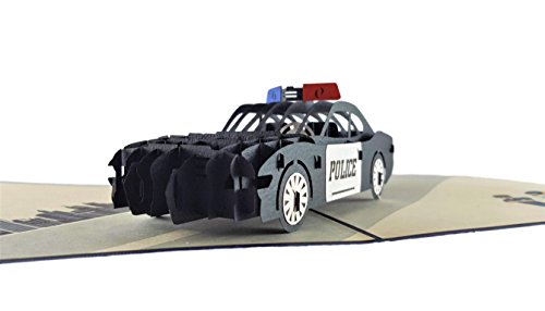 iGifts And Cards Police Car 3D Pop Up Greeting Card - Protect, Serve, Cruiser, Awesome, Wow, Half-Fold, Happy Birthday, Retirement, Congratulations, Police Academy Graduation, Thank You, Cop Promotion