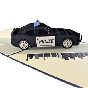 iGifts And Cards Police Car 3D Pop Up Greeting Card - Protect, Serve, Cruiser, Awesome, Wow, Half-Fold, Happy Birthday, Retirement, Congratulations, Police Academy Graduation, Thank You, Cop Promotion