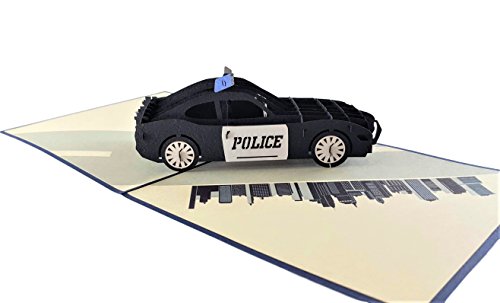 iGifts And Cards Police Car 3D Pop Up Greeting Card - Protect, Serve, Cruiser, Awesome, Wow, Half-Fold, Happy Birthday, Retirement, Congratulations, Police Academy Graduation, Thank You, Cop Promotion