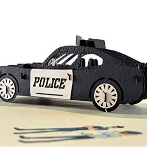 iGifts And Cards Police Car 3D Pop Up Greeting Card - Protect, Serve, Cruiser, Awesome, Wow, Half-Fold, Happy Birthday, Retirement, Congratulations, Police Academy Graduation, Thank You, Cop Promotion