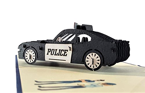 iGifts And Cards Police Car 3D Pop Up Greeting Card - Protect, Serve, Cruiser, Awesome, Wow, Half-Fold, Happy Birthday, Retirement, Congratulations, Police Academy Graduation, Thank You, Cop Promotion