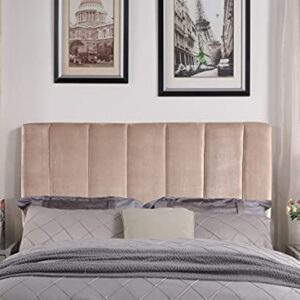 Iconic Home Uriella Headboard Velvet Upholstered Vertical Striped Modern Transitional Full/, Queen, Taupe