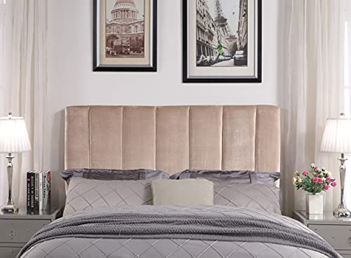 Iconic Home Uriella Headboard Velvet Upholstered Vertical Striped Modern Transitional Full/, Queen, Taupe