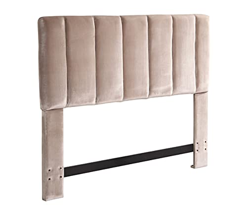 Iconic Home Uriella Headboard Velvet Upholstered Vertical Striped Modern Transitional Full/, Queen, Taupe