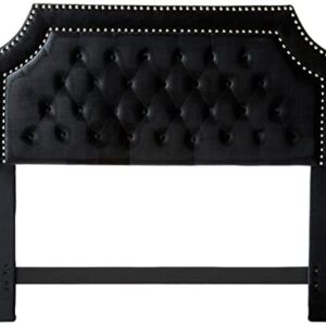 Iconic Home Chava Headboard Velvet Upholstered Button Tufted Double Row Silver Nailhead Trim Modern Transitional Full/, Queen, Black