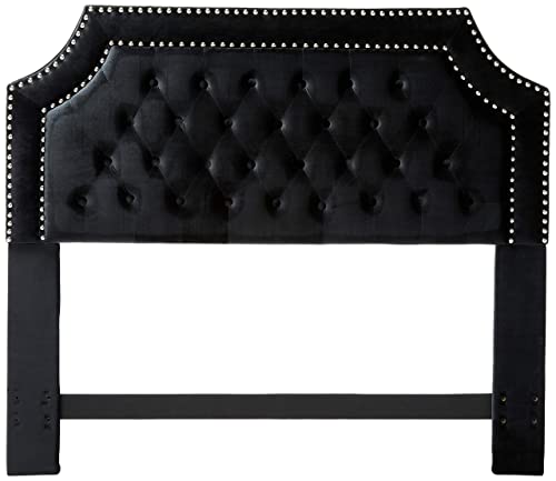 Iconic Home Chava Headboard Velvet Upholstered Button Tufted Double Row Silver Nailhead Trim Modern Transitional Full/, Queen, Black